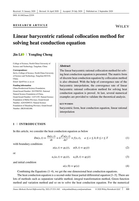 linear barycentric rational collocation method for solving heat conduction equation request pdf