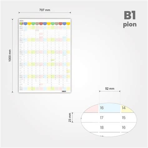 Planer ścienny kalendarz 2024 B1 suchościeralny pionowy TĘCZA