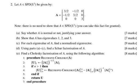 solved 2 let a e spd r be given by 3 2 1 2 01 a 1 2