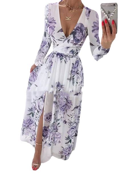 Zwiewna sukienka w kwiaty z rozcięciem maxi 13543826938 Allegro pl