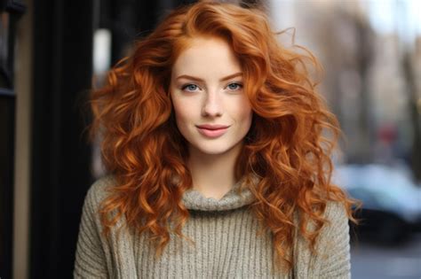 Premium AI Image A Woman With Long Red Hair And Blue Eyes