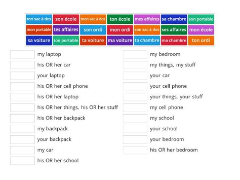Les Adjectifs Possessifs Match Up
