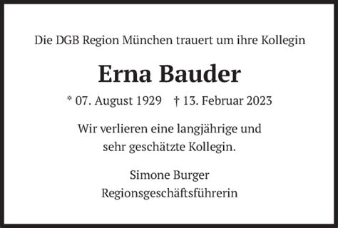 Traueranzeigen Von Erna Bauder Trauer Merkur De