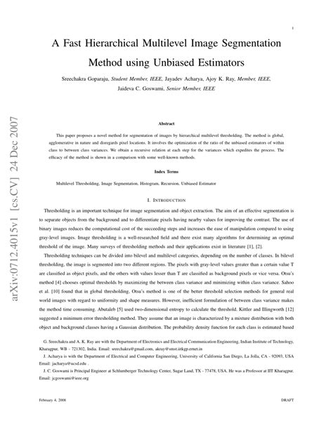 pdf a fast hierarchical multilevel image segmentation method using unbiased estimators