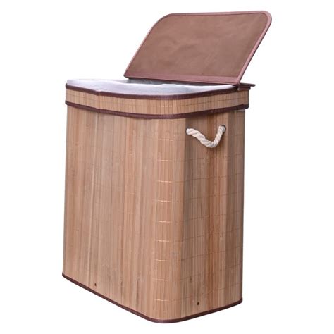Cesto De Roupa Suja Em Bambu Duplo Retangular Tampa Mimo Style