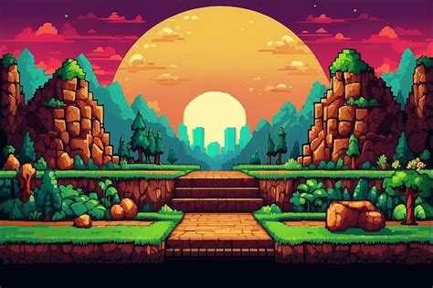 Premium Photo Pixel Art Game Background With Button Level Up Game