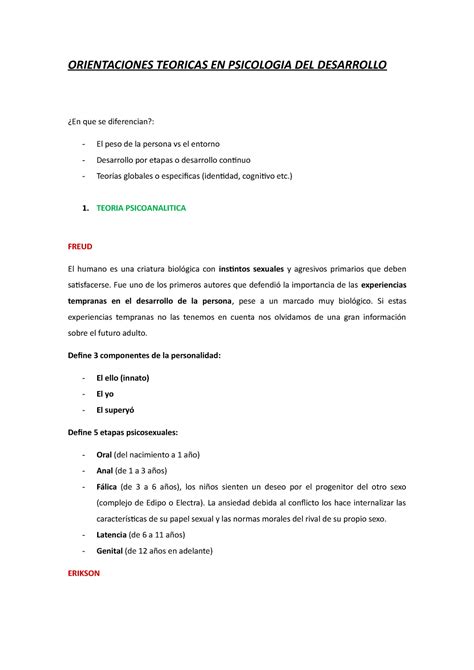 T2 Orientaciones Teoricas EN Psicologia DEL Desarrollo ORIENTACIONES