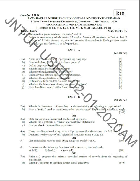 jntuh b tech programming for problem solving december 2019 january 2020 question paper