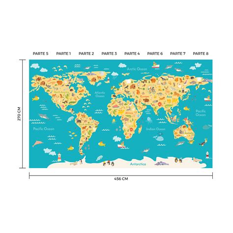 Papel de Parede Mapa Mundi Infantil Vinílico 8 rolos 12m²