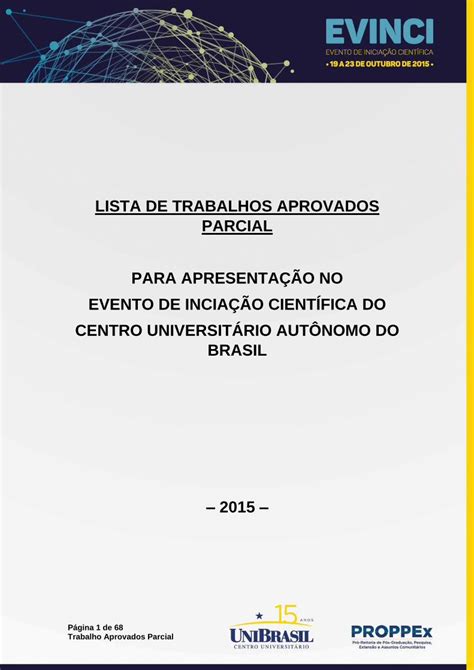 PDF LISTA DE TRABALHOS APROVADOS PARCIAL PARA Apps Unibrasil Br