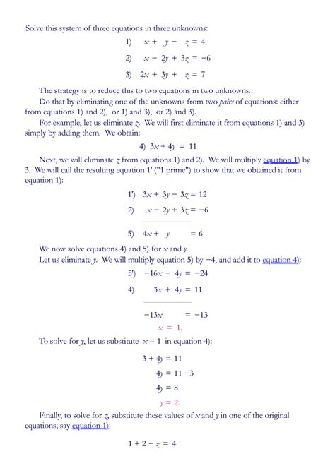 simultaneous equations three equations in three unknowns solve this system of three equations