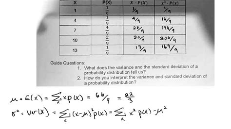 solved exercise complete the table below then find the mean variance and standard devation of