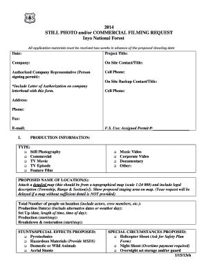Fillable Online Fs Usda Request For Filming Form USDA Forest Service