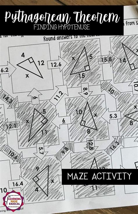 Pythagorean Theorem Finding Hypotenuse Length Maze Activity