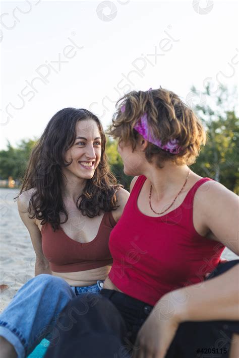 Lesbian Couple On The Beach Stock Photo 4205115 Crushpixel