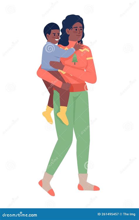 Mother And Her Son Semi Flat Color Vector Character Stock Vector