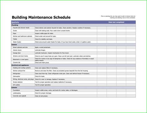 Preventive Maintenance Schedule Excel Template Templates Resume