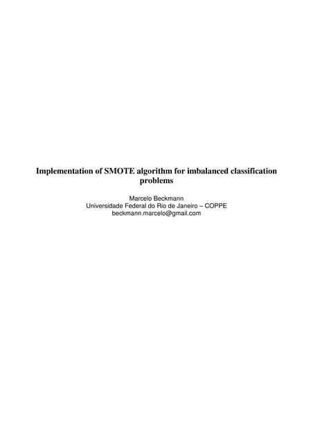 implementation of smote algorithm for imbalanced classification problems pdf