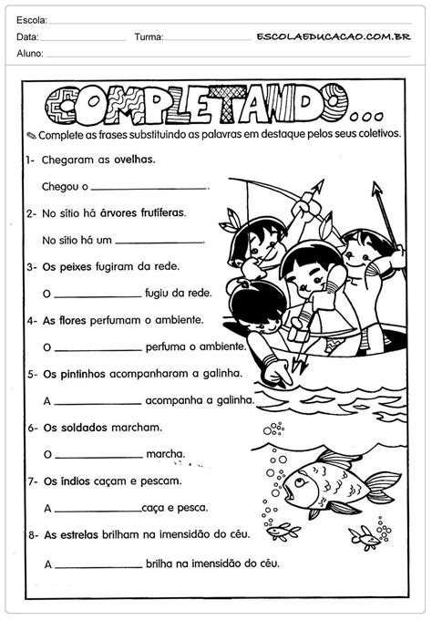 Atividades Substantivos Complete Escola Educa O