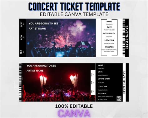 Editable Concert Ticket Canva Template Printable Event Etsy