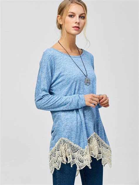 36 OFF Lace Panel Asymmetrical Tunic T Shirt Rosegal