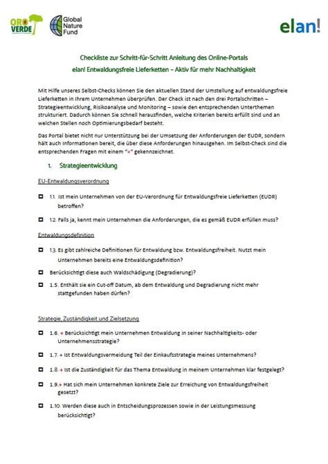 Entwaldungsfreie Lieferketten Selbst Check