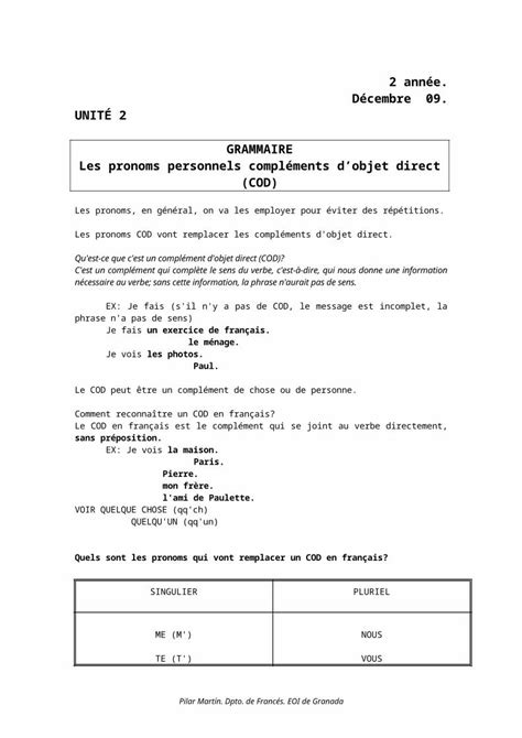 Docx Les Pronoms Cod Dokumen Tips