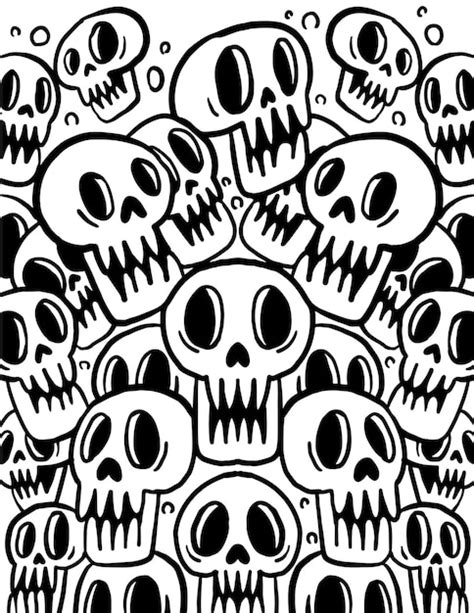 Premium Vector Skull Halloween Doodle Coloring Page