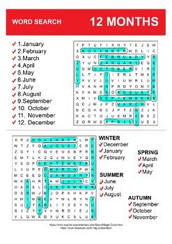 Calendar Word Search 12 Months By Magic December TpT