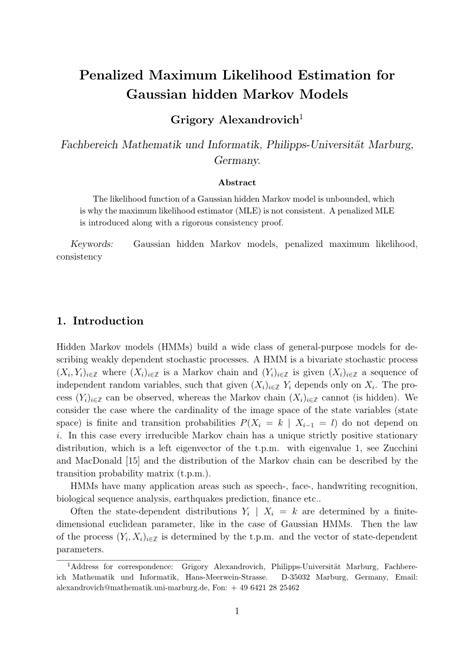 pdf penalized maximum likelihood estimation for gaussian hidden markov models