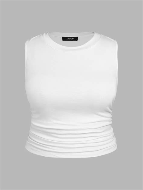 Cute Tops Knit Fabric Sleeveless Ruched Crop Top Curve Plus For