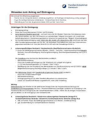 Ausfüllbar Online Hinweise zum Antrag auf Eintragung Fax Email Drucken