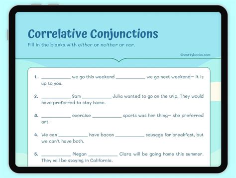 Correlative Conjunctions Worksheet L 5 1 E L 5 1 Workybooks