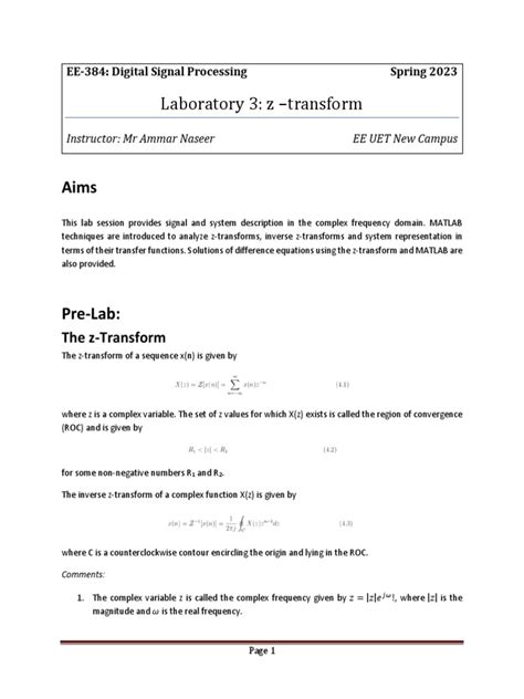 laboratory 3 z transform pdf algorithms mathematical relations