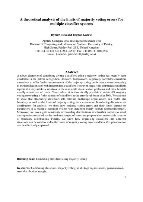 pdf a theoretical analysis of the limits of majority voting errors for multiple classifier