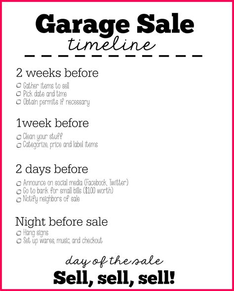 Free Printable Suggested Garage Sale Pricing