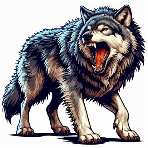 Vector De Dibujos Animados De Lobo Lindo En Fondo Blanco Vector Premium