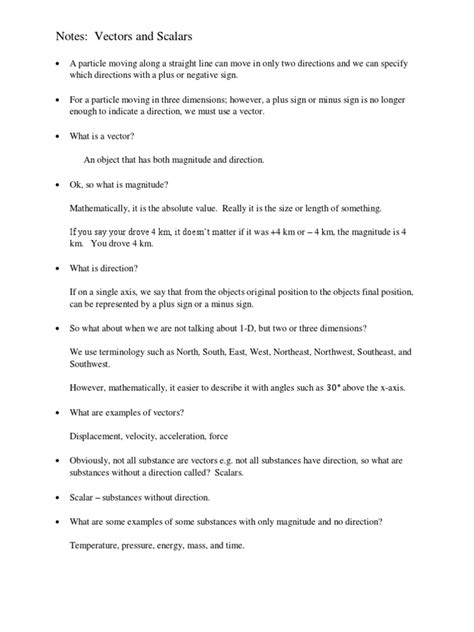 notes 1 4 vectors and scalars pdf euclidean vector vector space