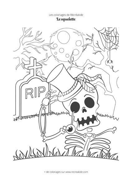 Coloriage squelette Halloween Dessin à colorier imprimer en PDF