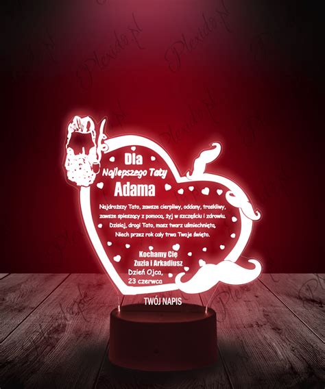 Lampka LED 3D Plexido Prezent na Dzień Ojca Serce Wąsy Plexido pl