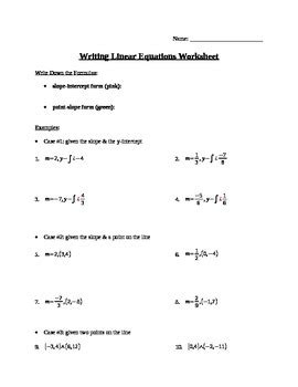 Writing Linear Equations Worksheet