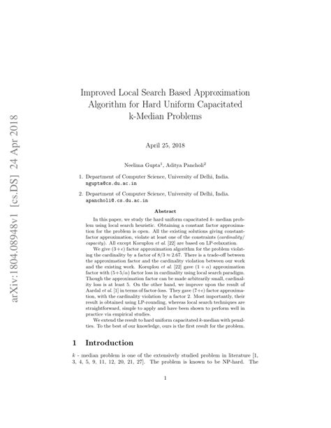 pdf improved local search based approximation algorithm for hard uniform capacitated k median