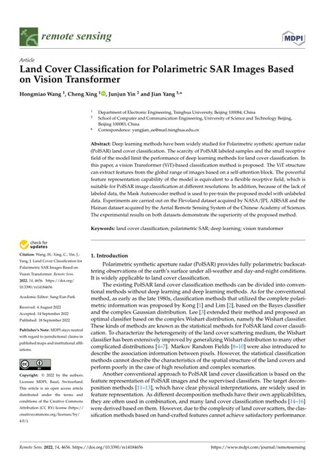 pdf land cover classification for polarimetric sar images based on vision transformer