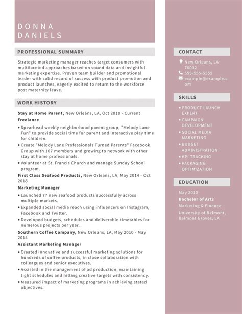 Stay At Home Mom Resume Examples To Build Yours