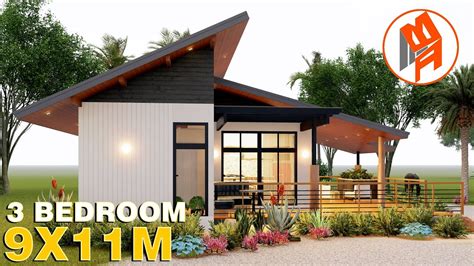 L SHAPED House Design 3 Bedroom 9x11M YouTube