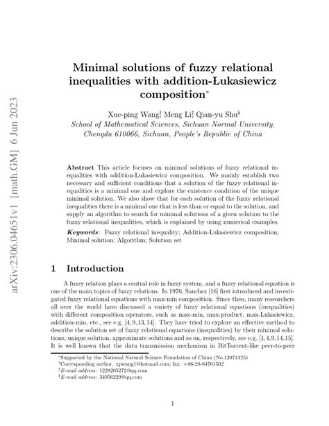 pdf minimal solutions of fuzzy relational inequalities with addition { l}ukasiewicz composition