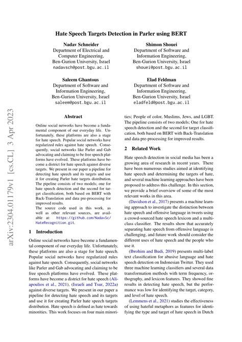 pdf hate speech targets detection in parler using bert
