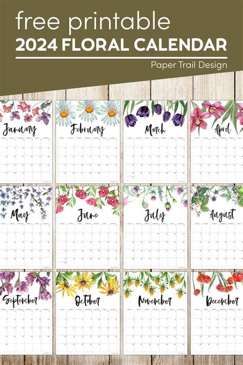 Free Printable Calendar Floral Paper Trail Design In