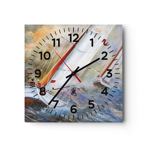 Zegar ścienny Biegnące po falach 30x30cm Żaglówka Wzburzone Morze