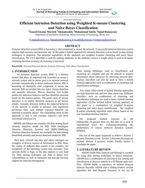 efficient intrusion detection using weighted k means clustering and naïve bayes classification pdf